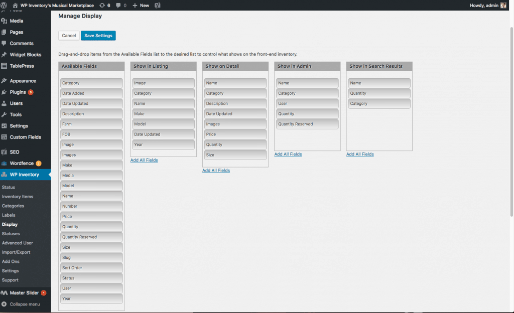 Display - WP Inventory Manager